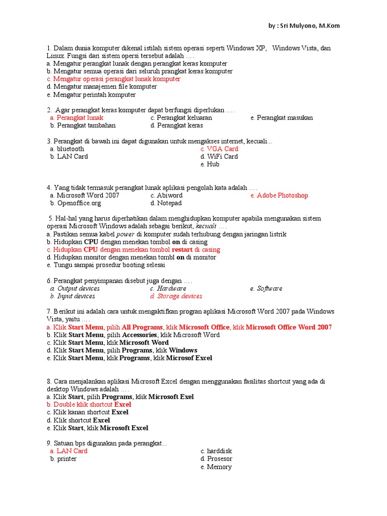 Soal UTS Komputer | PDF