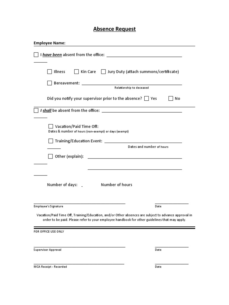 Employee Absence Form | PDF | Career & Growth
