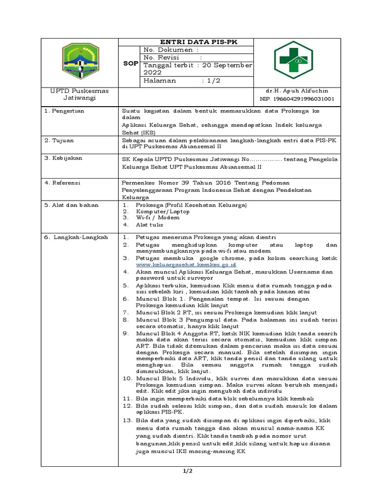 Sop Entri Data Pispk | PDF