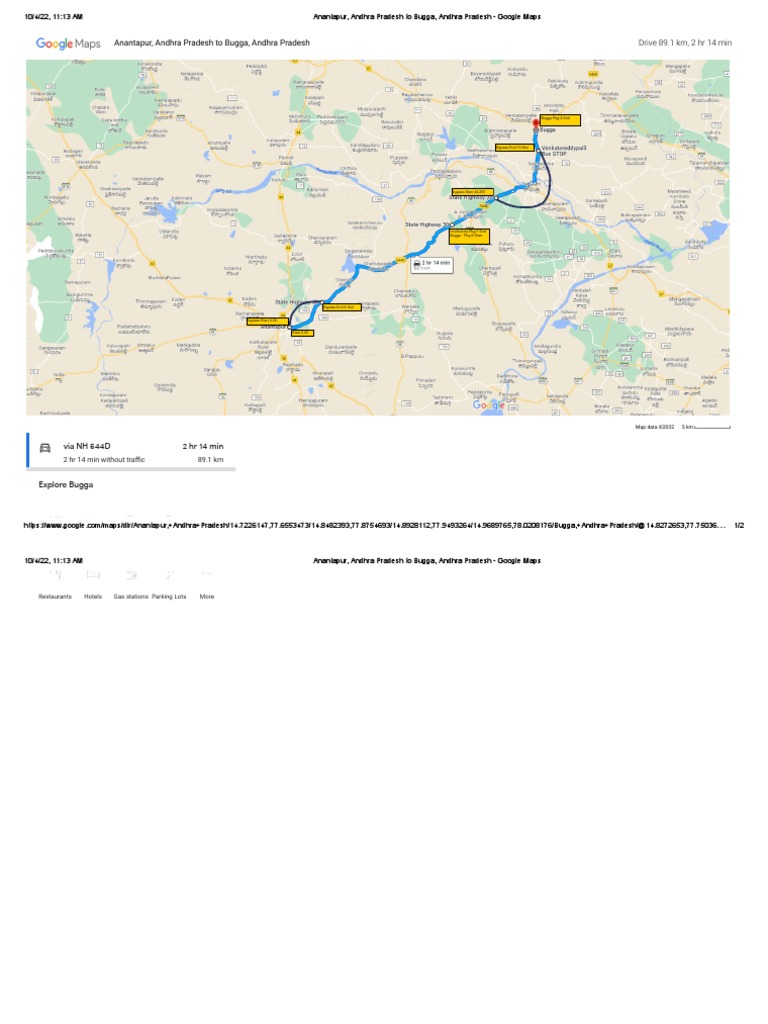 Anantapur, Andhra Pradesh To Bugga, Andhra Pradesh - Google Maps | PDF