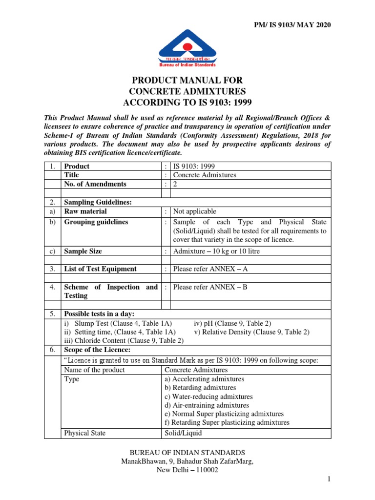 PM-IS-9103-MAY-2020l Concrete Admixtures Standards | PDF | Concrete | Glasses