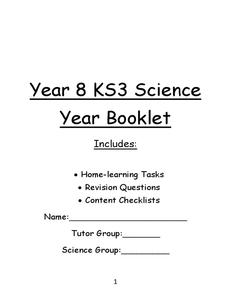 Year 8 KS3 Science Year Booklet: Includes | PDF