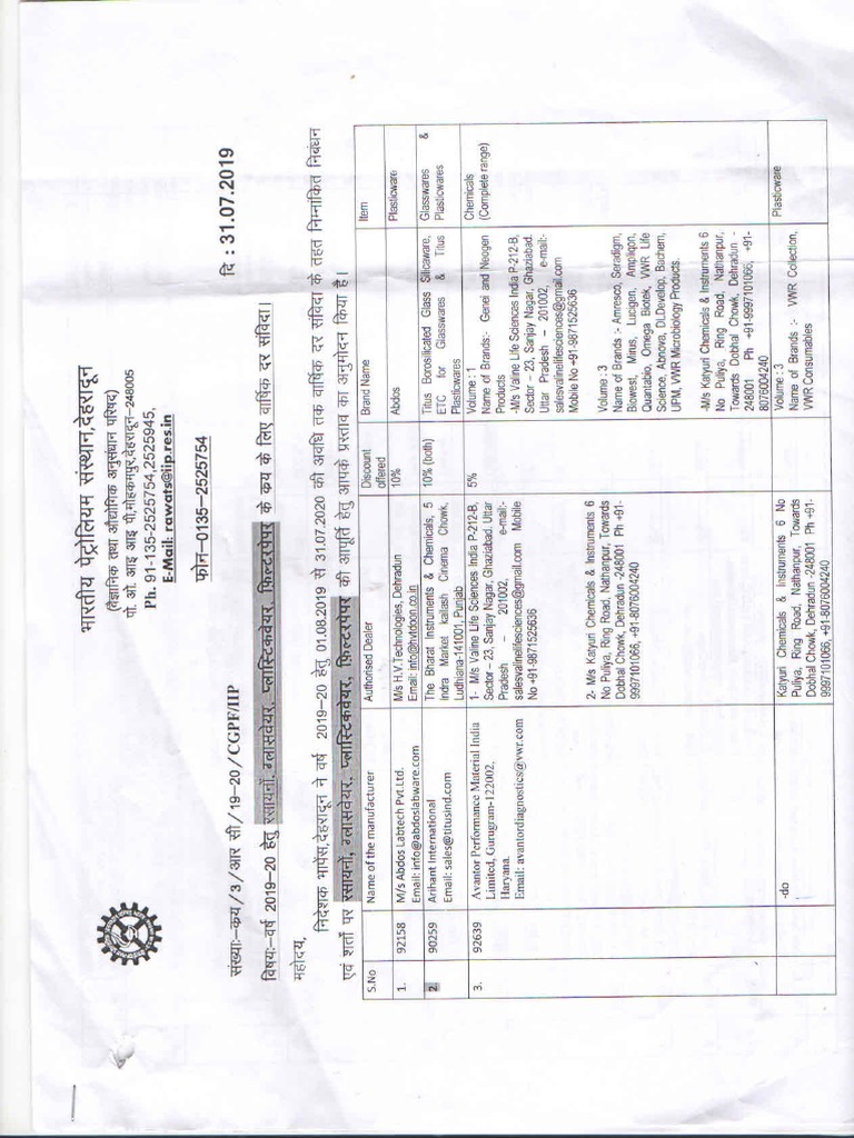 Rate Contract CGPF 19 20 For Website | PDF