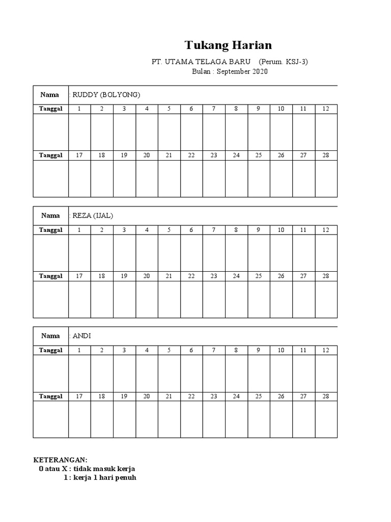Contoh Absen Harian Tukang | PDF