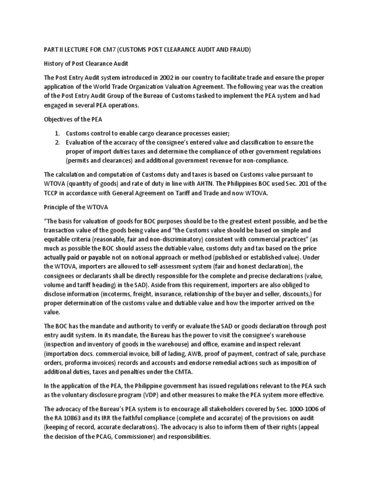 Post Clearance Audit Objectives and Process | PDF | Customs | Business