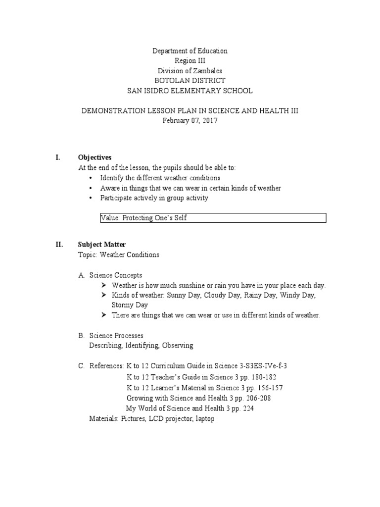 Detailed Lesson Plan Science 3 | PDF | Weather | Sky