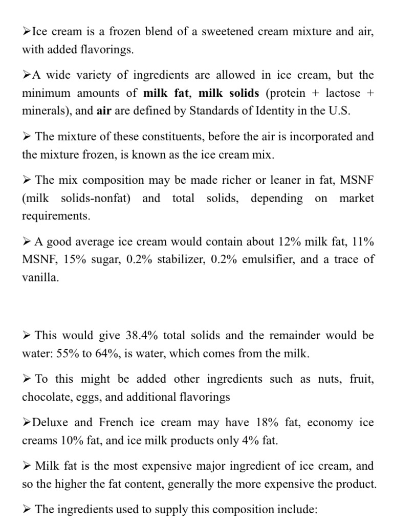 Ice Cream Industry Class Lecture | PDF | Ice Cream | Emulsion
