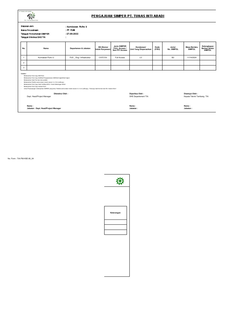TIA-FM-HSE-06 - 04 Form Pengajuan SIMPER PT. Tunas Inti Abadi (1 ...
