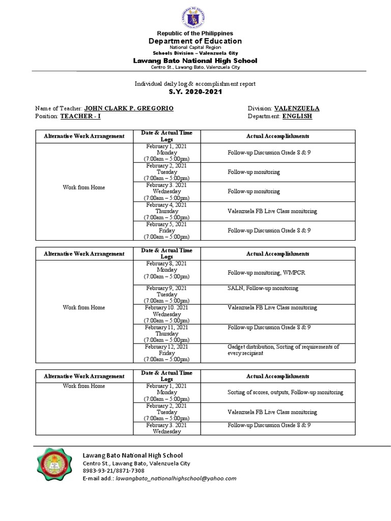 Teacher's Accomplishment Report 2021 | PDF