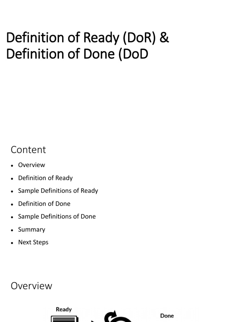 Agile - Definition of Ready (DoR) & Definition of Done (DoD) | PDF ...