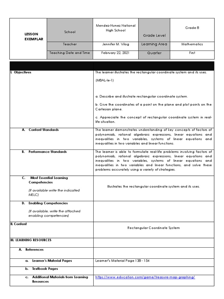 Lesson Exemplar in Math 8 | PDF