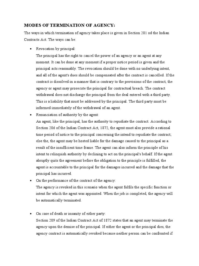 Modes of Termination of Agency | PDF | Law Of Agency | Private Law