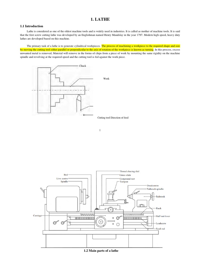 Lathe Machine Parts and Functions | PDF | Machining | Screw