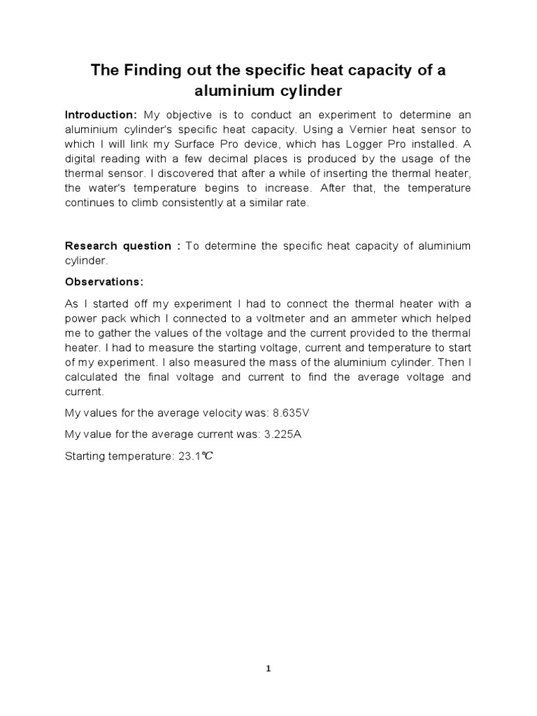 Specific Heat Capacity Experiment Paper | PDF | Heat Capacity | Heat