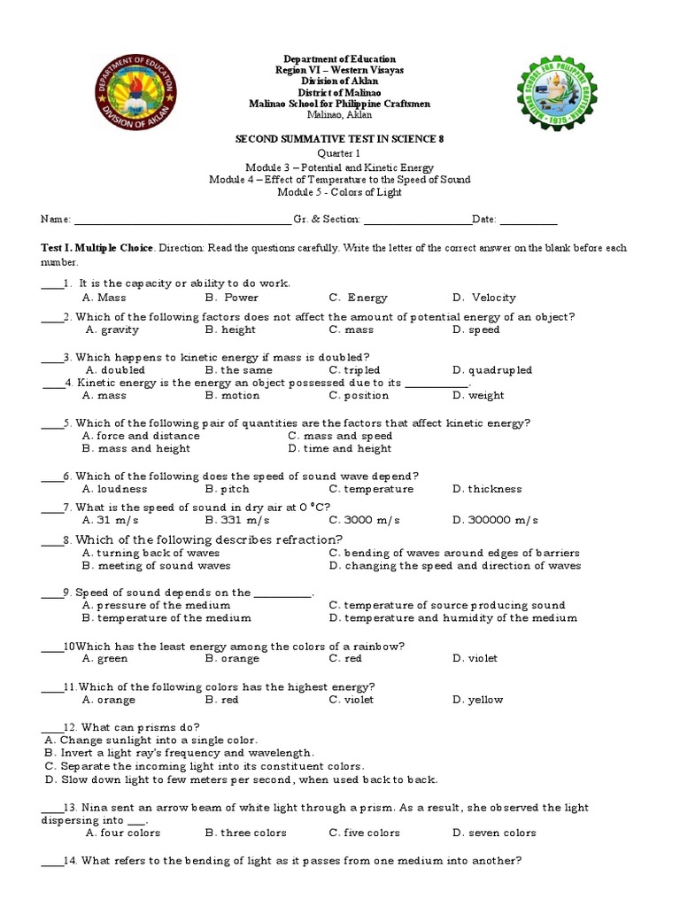 Summative Test Science 8 Module 3-5 | PDF