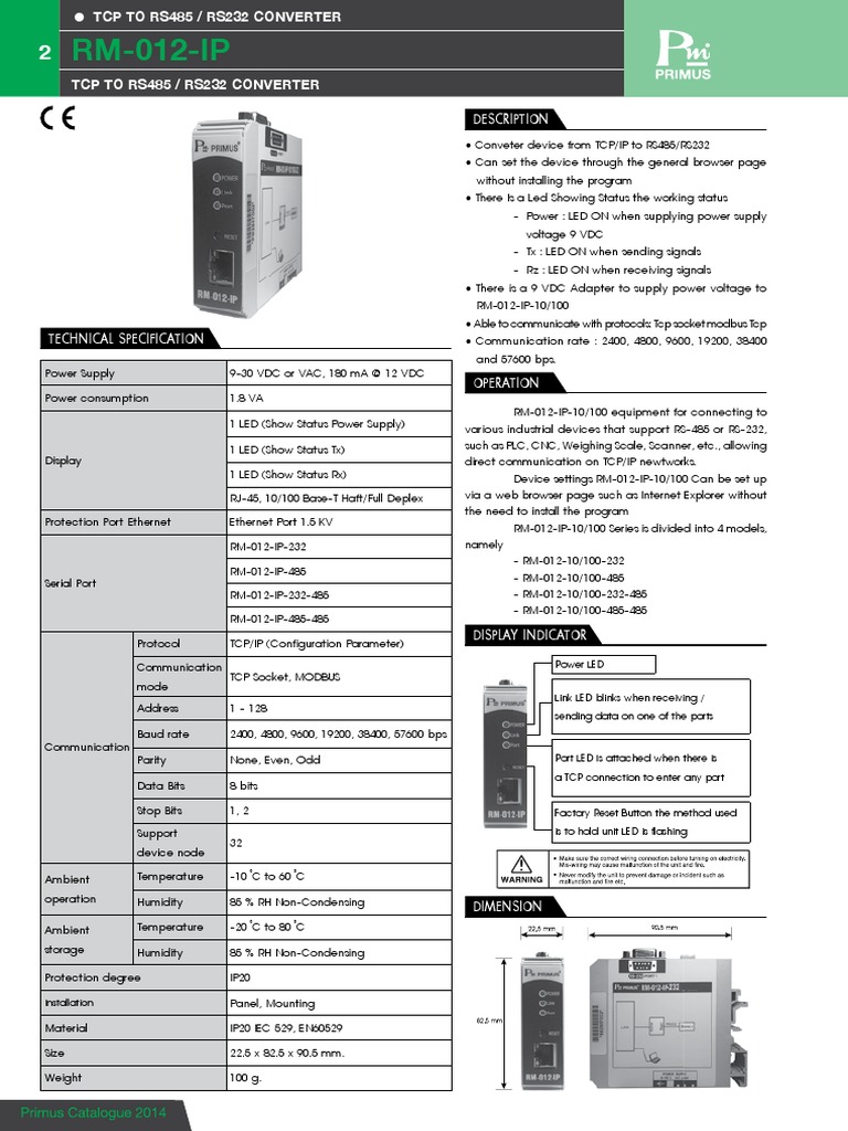 RM-012-IP - TCP To RS-485 Converter | PDF | Transmission Control Protocol | Computer Architecture