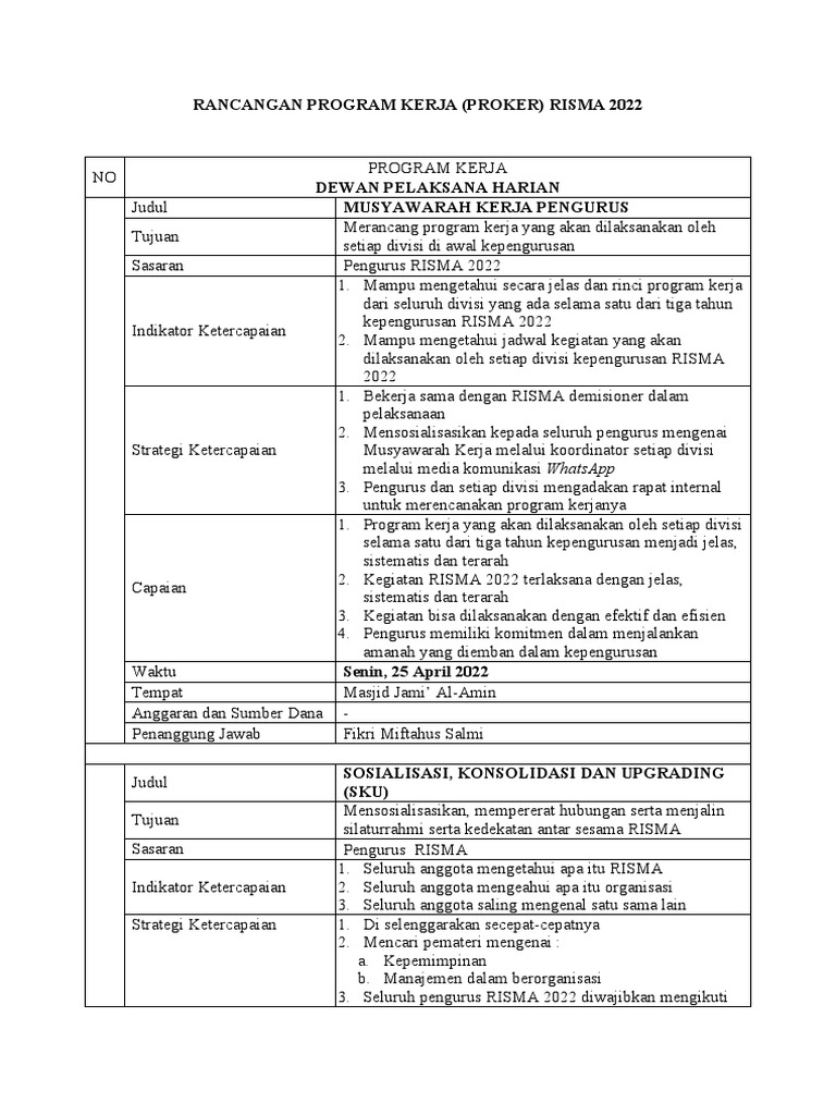 DPH Rancangan Program Kerja | PDF