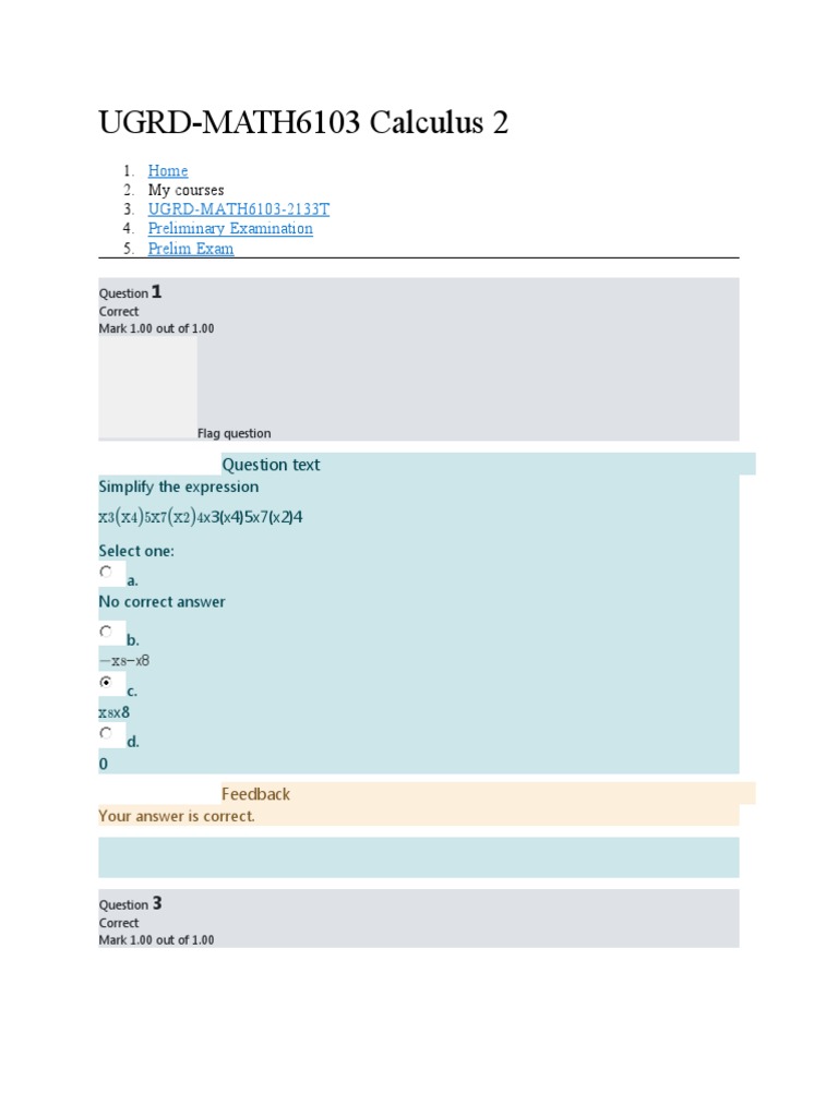 Analysis of Calculus 2 Preliminary Examination Questions Covering ...