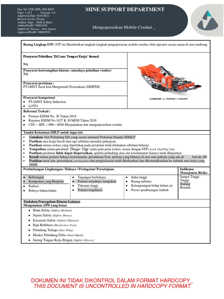 CDC-BPL-000-S045 Mengoperasikan Mobile Crusher | PDF
