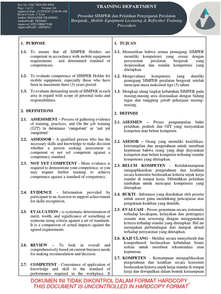 CDC TRN 005 P004 Mobile Equipment Licensing Refresher Training | PDF