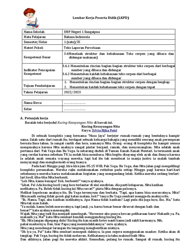 LKPD Kelas 9 Cerpen | PDF