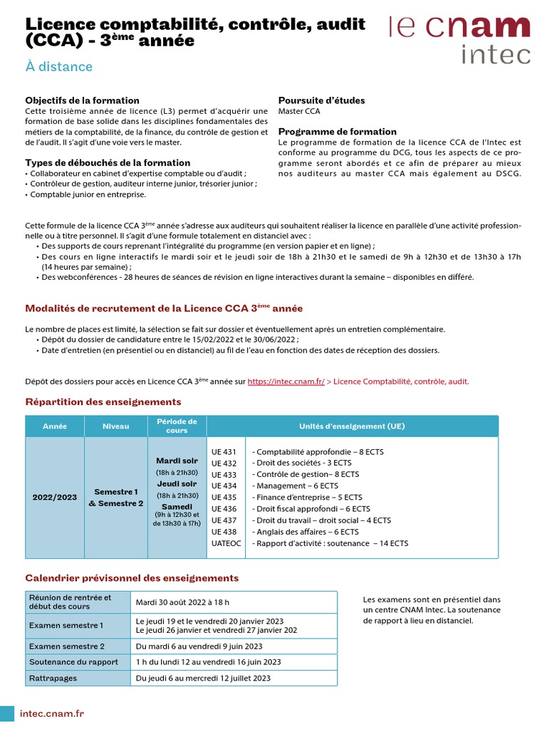 Fiche Licence CCA - A Distance | PDF | Audit | Business