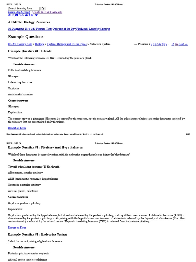 Endocrine System - MCAT Biology 1 | PDF