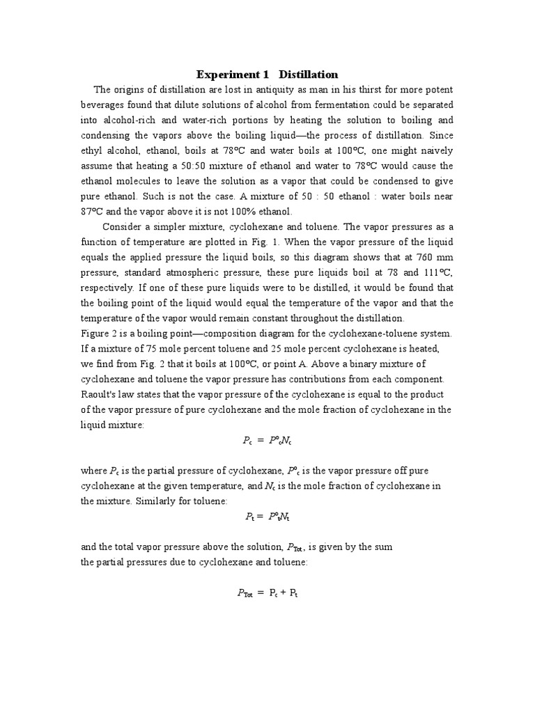 Experiment 1 | PDF | Distillation | Ethanol