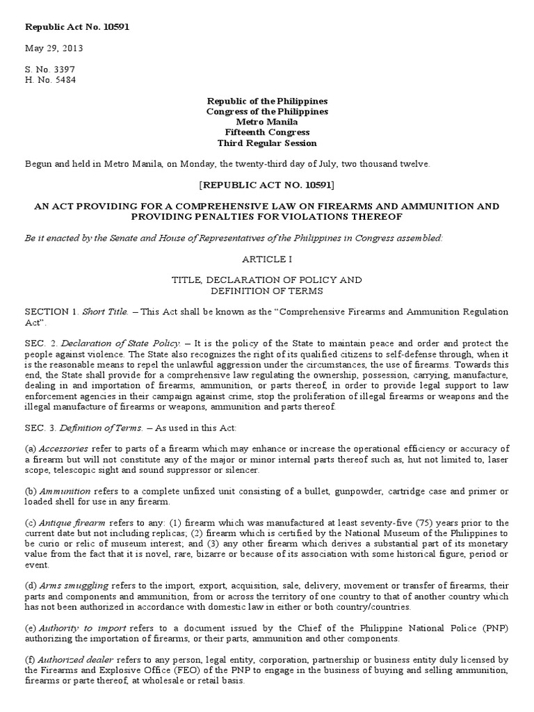 Republic Act No 10591 | PDF | Semi Automatic Firearm | Gun Barrel