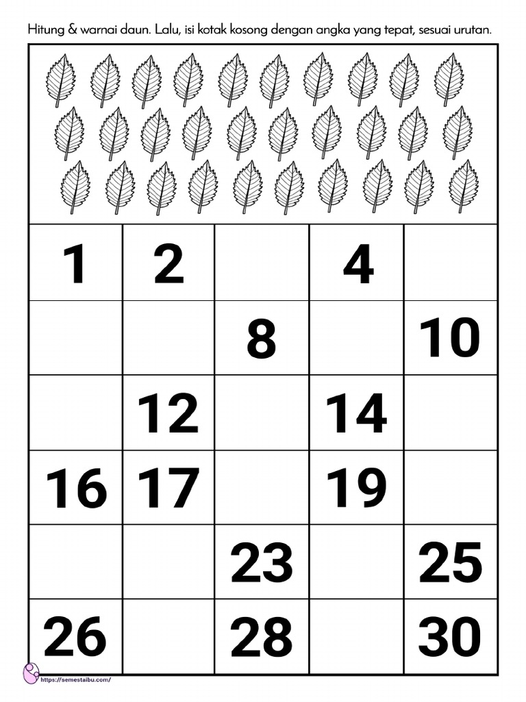 Worksheet TK Urutan Angka Missing Numbers 7 | PDF