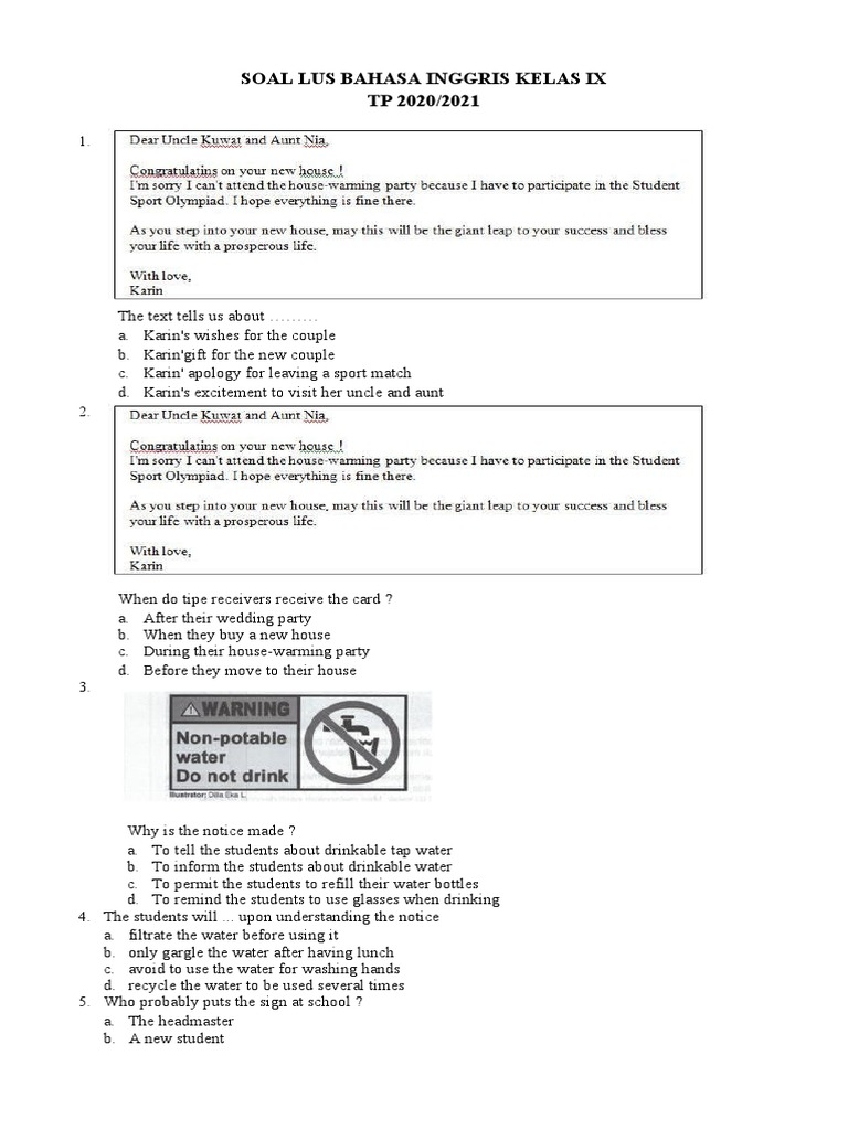 Soal Lus Bahasa Inggris Kelas Ix | PDF | Predation | Teaspoon