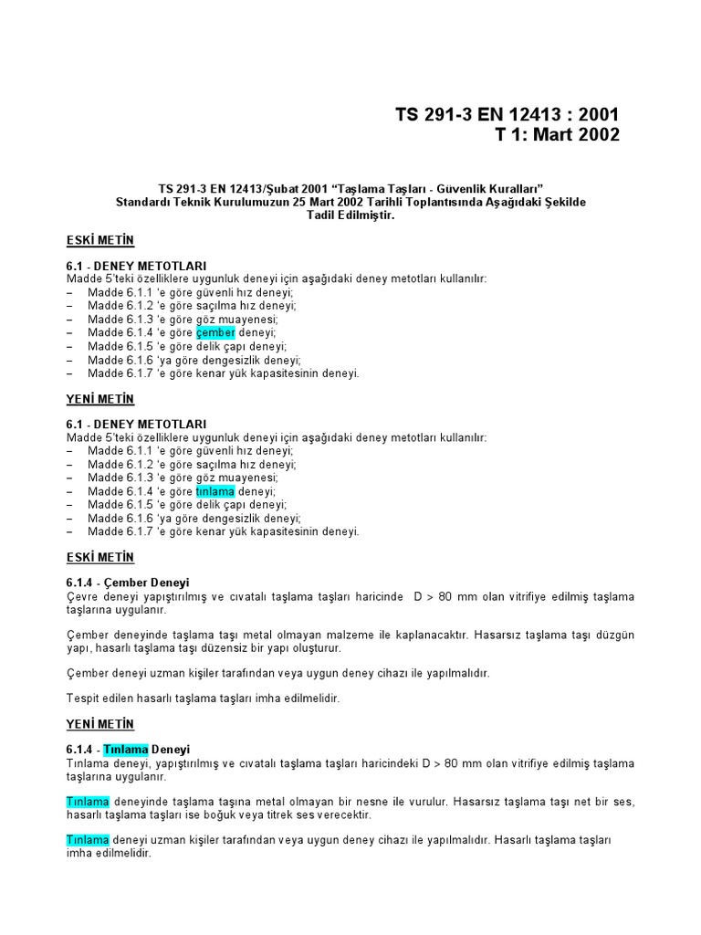 TS 291-3 en 12413-2001 T1 - Taşlama Taşlari | PDF