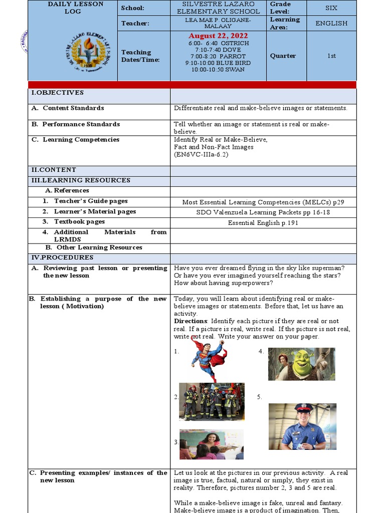 Lesson 1 Quarter 1 Real or Make Believe | Download Free PDF | Cognitive Science | Behavior ...