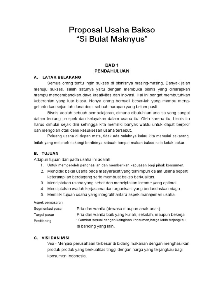 Contoh Proposal Usaha Bakso | PDF | Bisnis | Griya & Taman