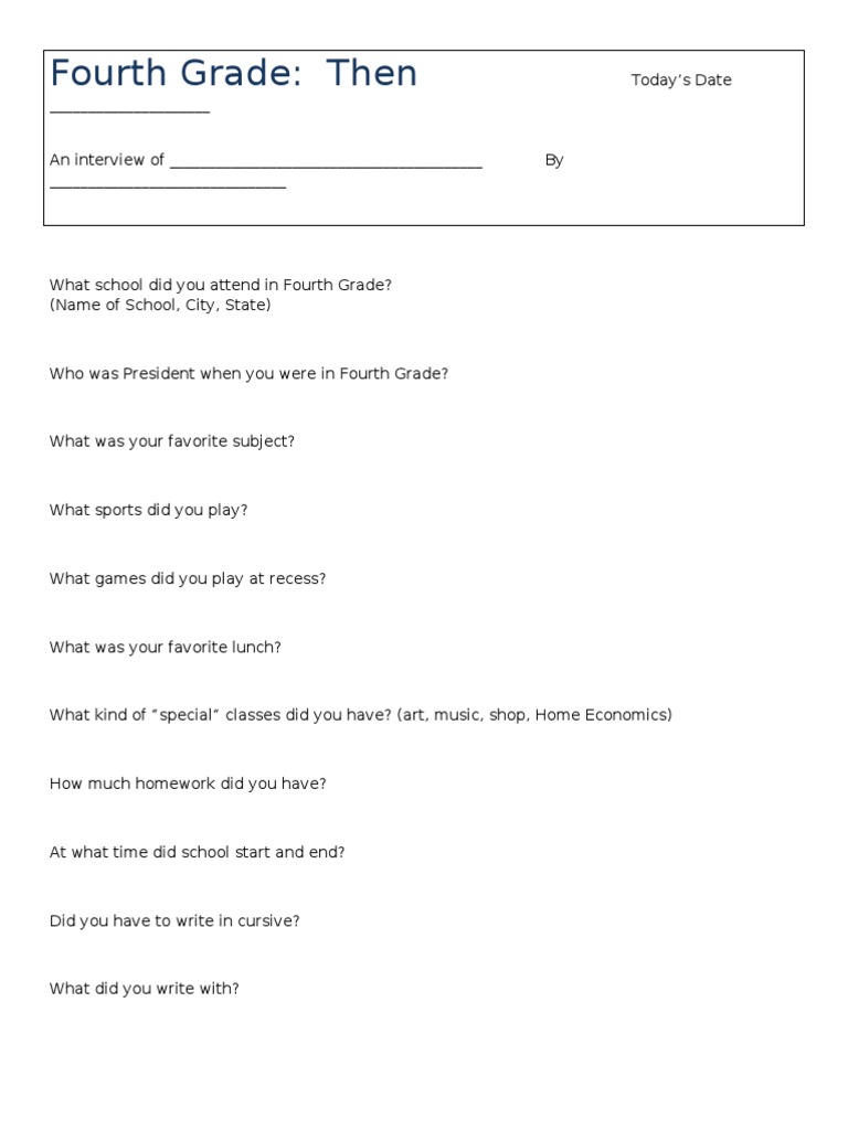 Fourth Grade: Then and Now Interviews | PDF