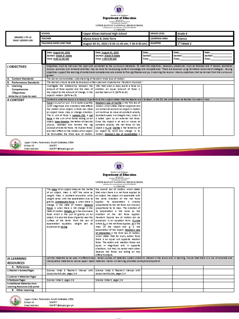 Science 8 - Dll-Week 2 | PDF | Force | Inertia