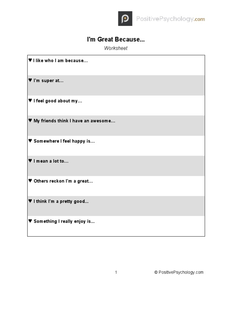 Im Great Because... Worksheet 1 | PDF