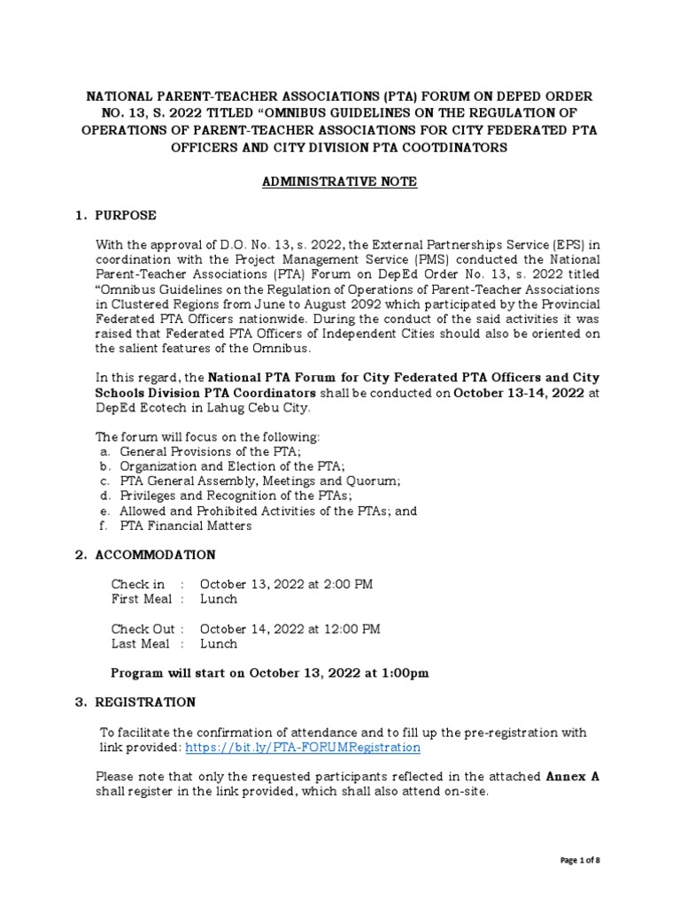 Administrative-Note_PTA-Forum_City fed2 | PDF | Educational ...
