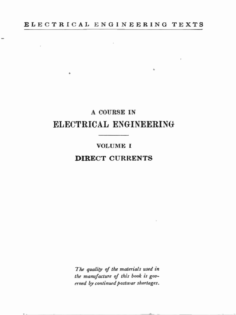 Course in Electrical Engineering Vol 1 DC Dawes 1937 | PDF | Electromagnetism | Electrical ...