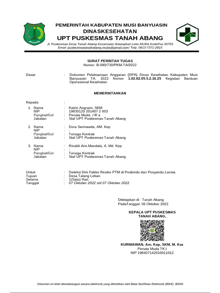Surat Tugas Puskesmas | PDF