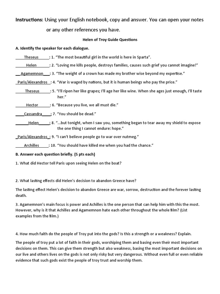 Helen of Troy: Key Dialogue and Impact | PDF | Hector | Helen Of Troy
