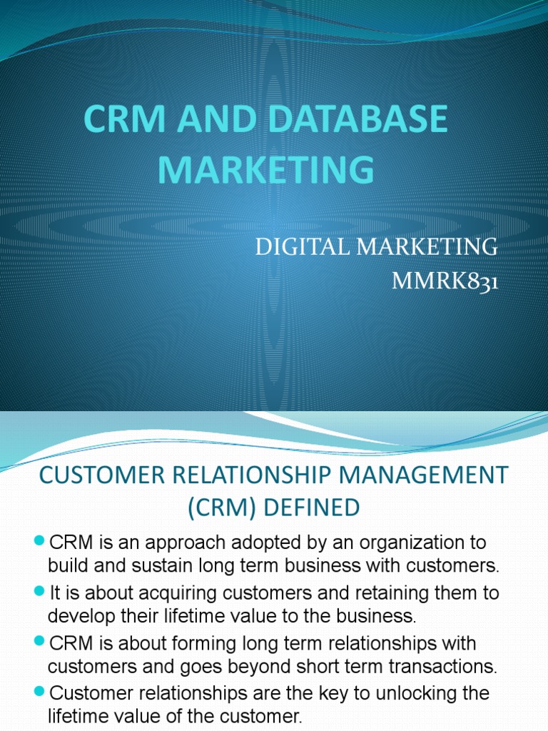 Crm And Database Marketing Pdf Customer Relationship Management