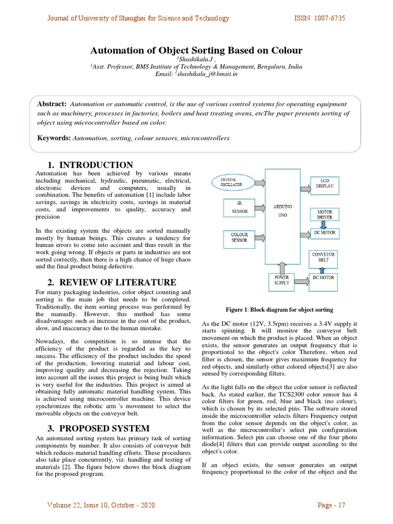 Automation Of Object Sorting Based On Colour Pdf Automation Embedded System
