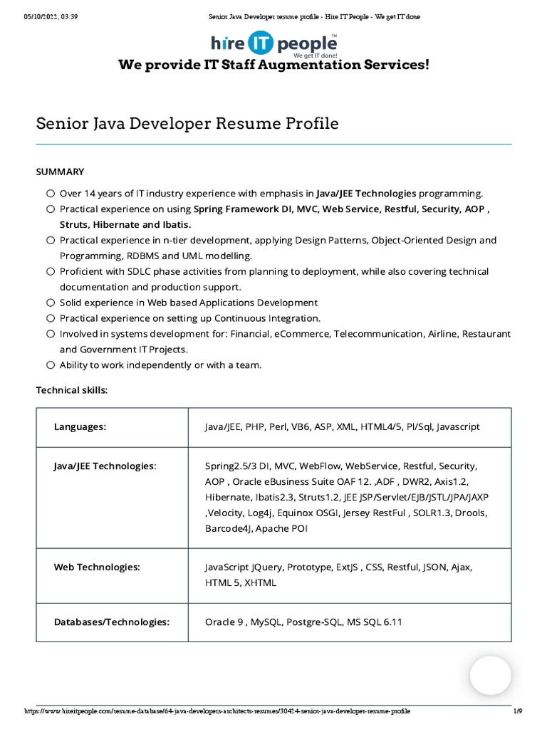 Senior Java Developer Resume Profile | PDF | World Wide Web | Internet & Web