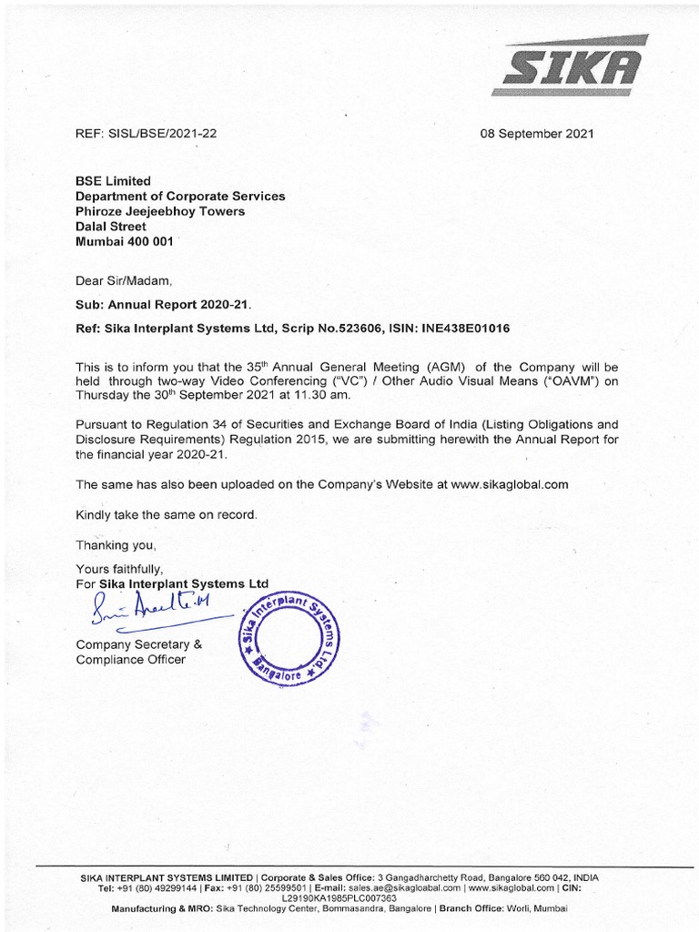 Sika Interplant Systems AR FY21 | PDF | Financial Statement | Salary