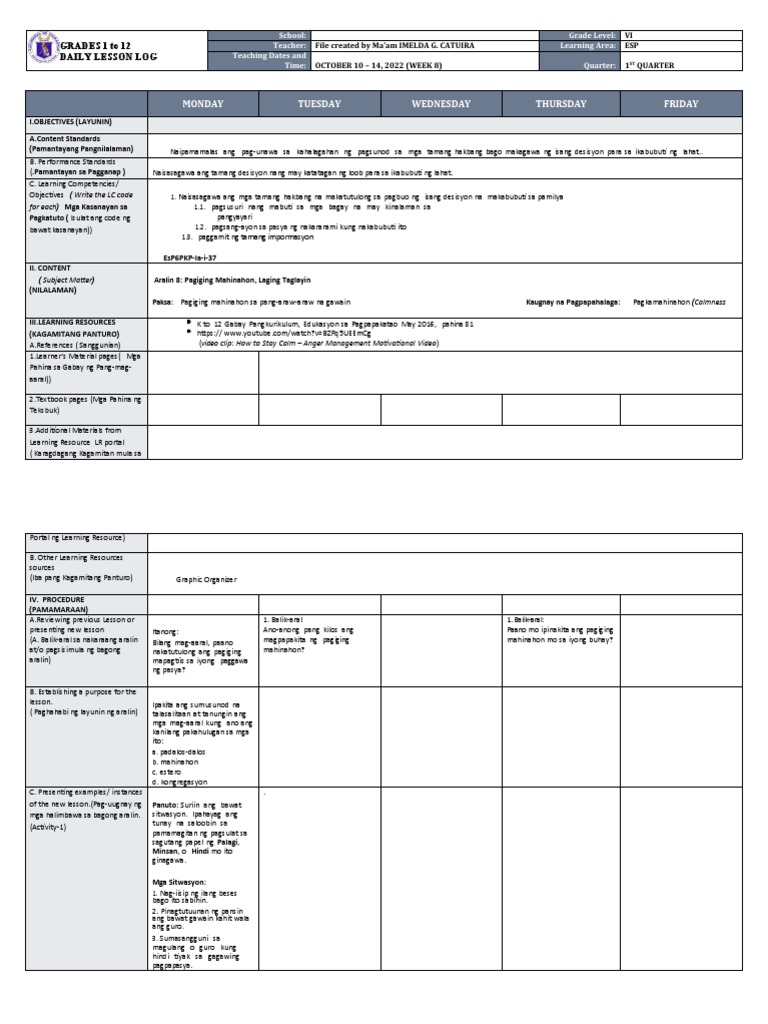 DLL - Esp 6 - Q1 - W8 | PDF