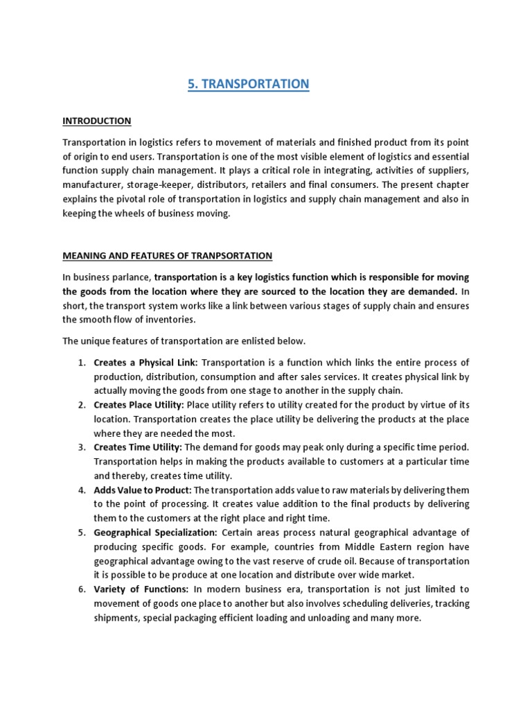 Chapter - 5 Transportation | PDF | Transport | Cargo