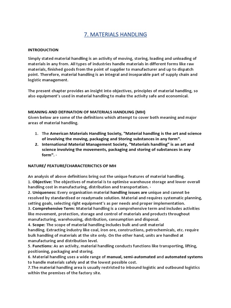 Chapter - 7 Materials Handling | PDF | Crane (Machine) | Warehouse