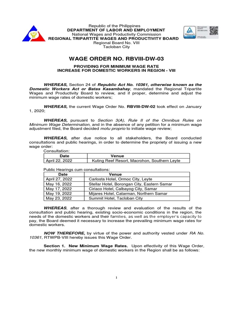 Minimum Wage Increase for Domestic Workers | PDF | Wage | Domestic Worker