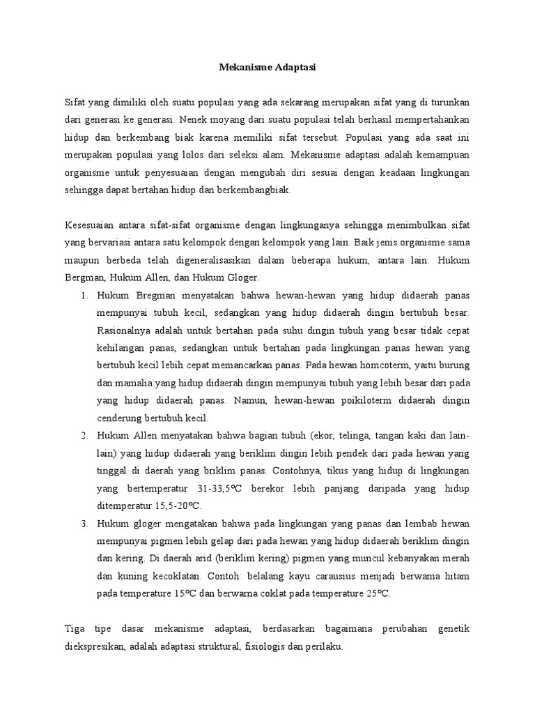 Mekanisme Adaptasi | PDF | Sains & Matematika